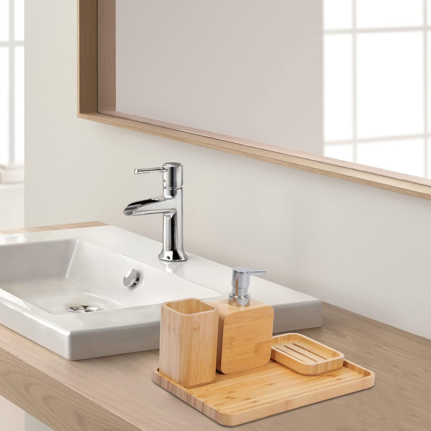 Foundry Select 4Pcs Handmade Bamboo Sink Bathroom Accessories Set Retro ...