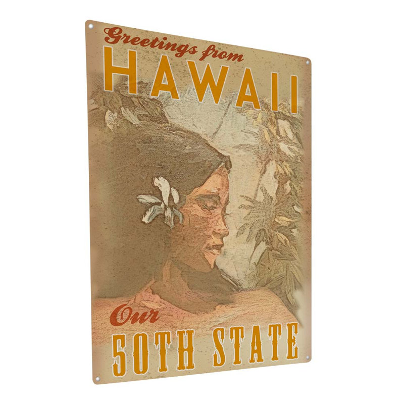 Trinx Greetings From Hawaii, Our 50th State On Metal Print | Wayfair