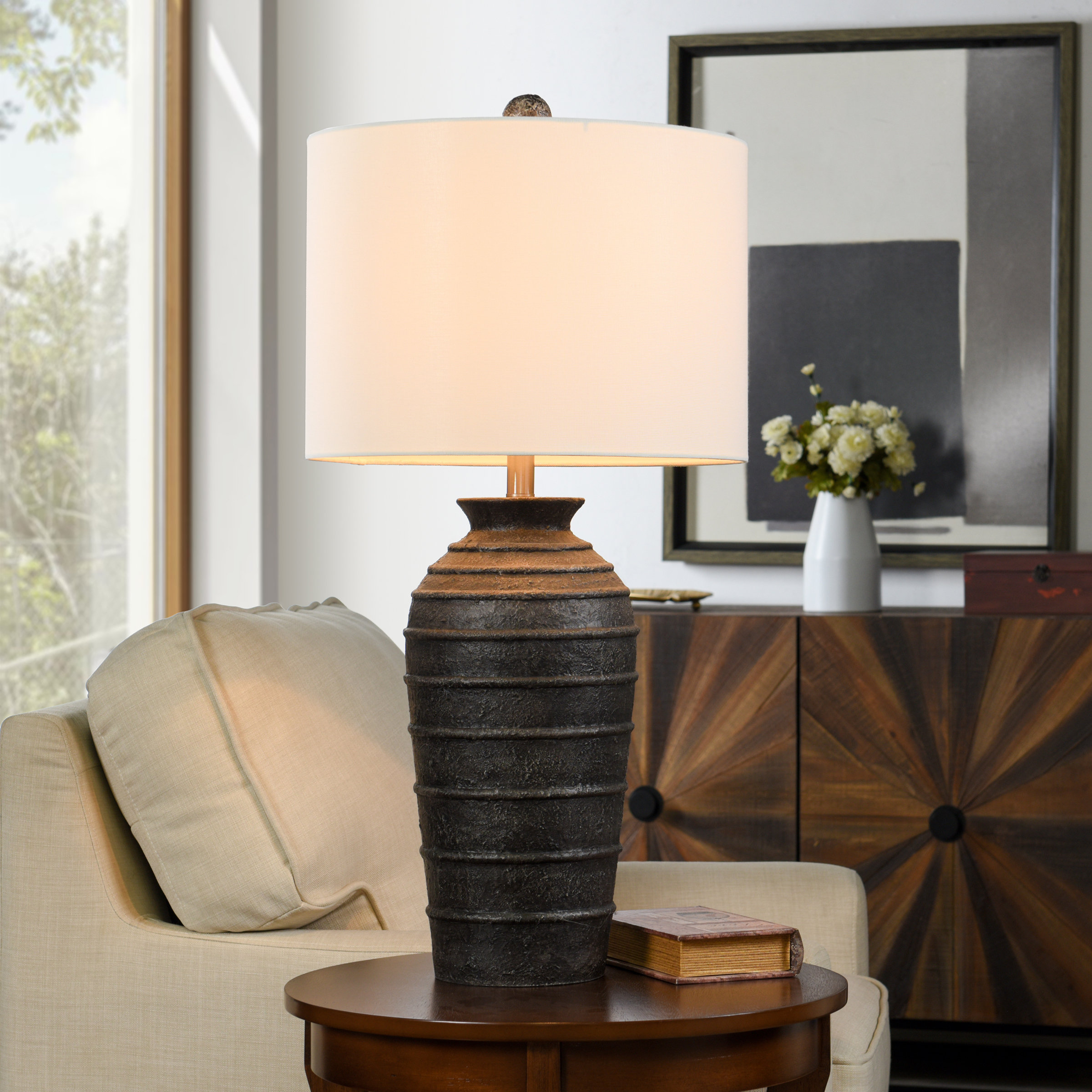 Latitude Run® Dekalb - Poly Resin Table Lamp - Matte Black - White ...