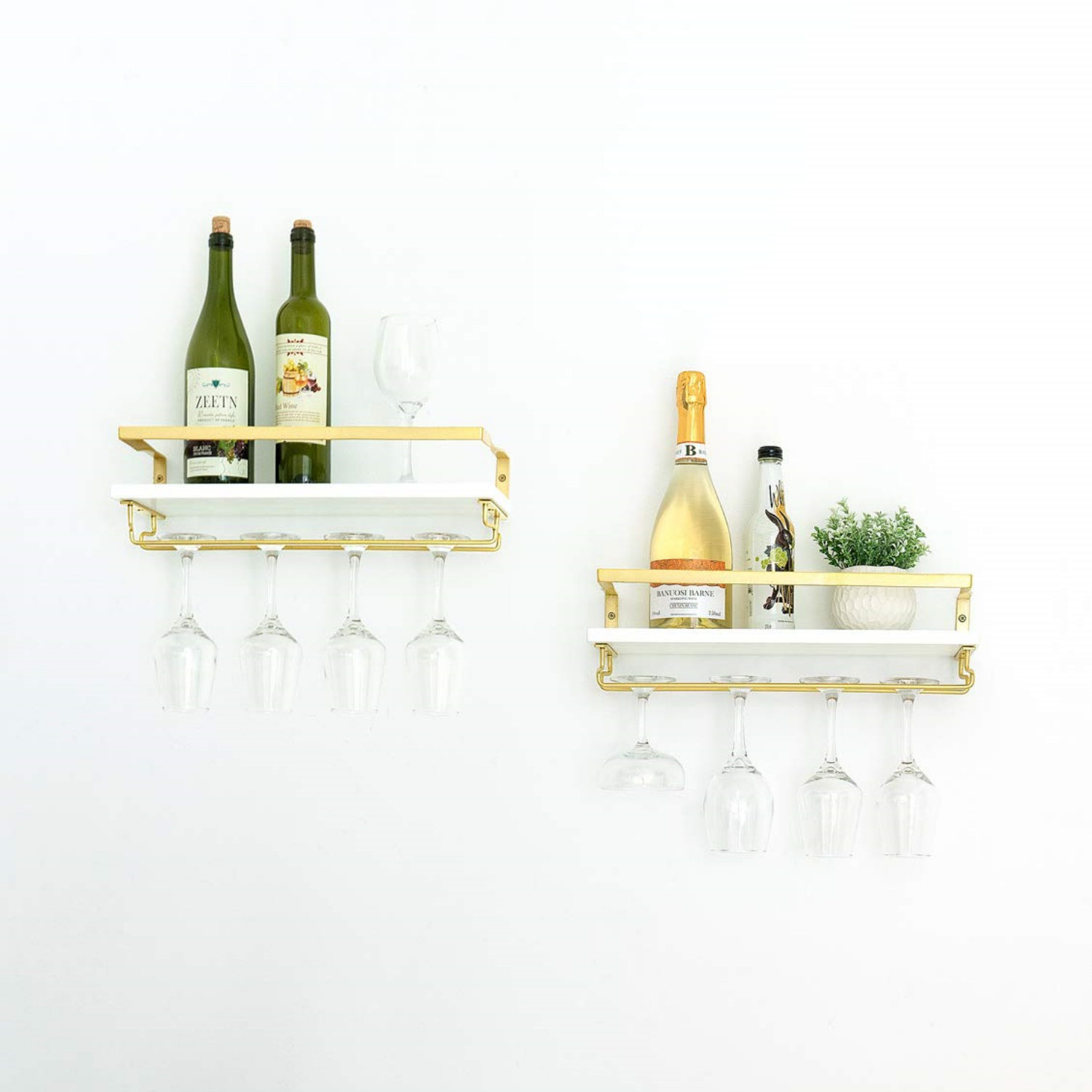Mercer41 Modern Wall Mounted Wine Rack Set Of 2, With Stemware Hanger ...