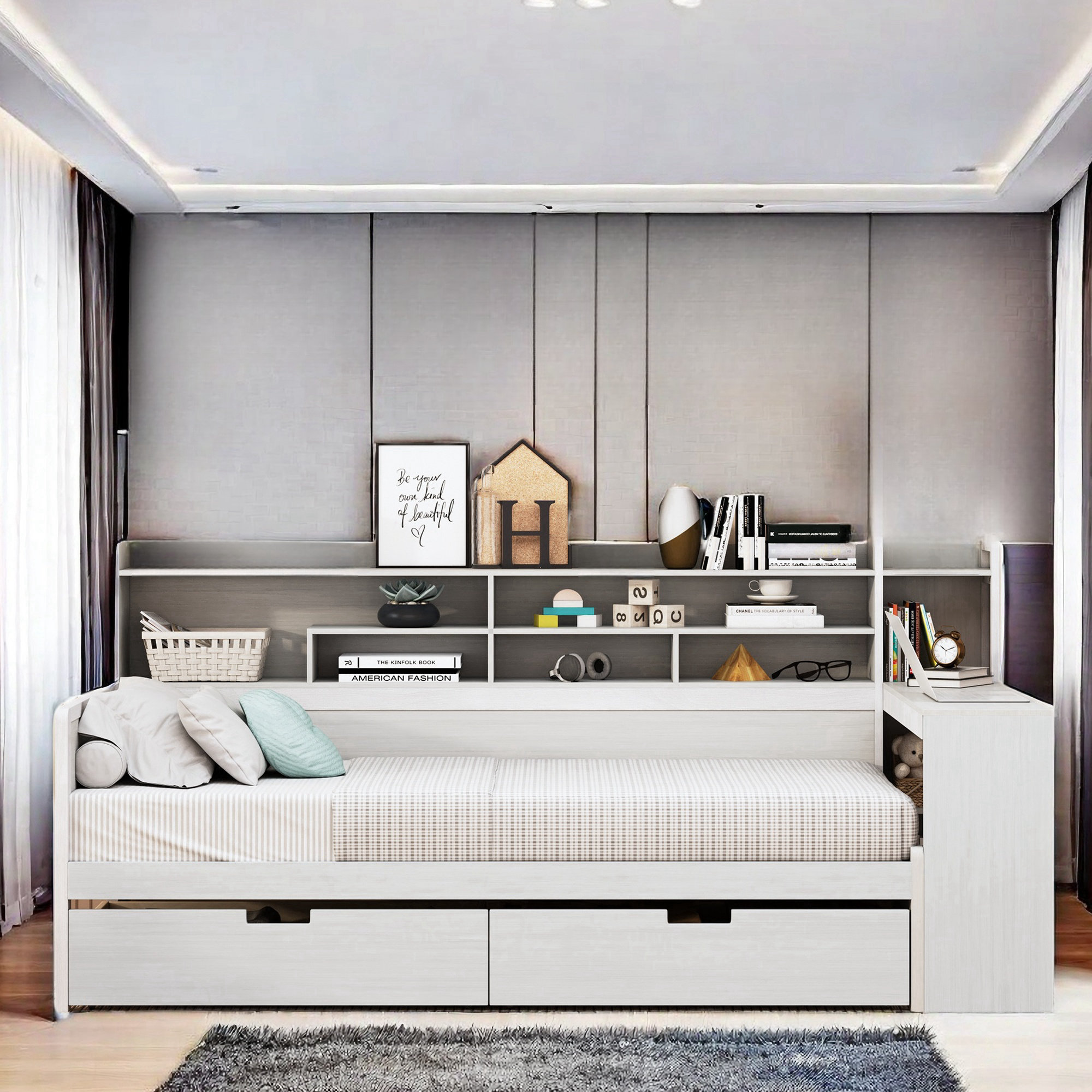 Harriet Bee Jenell Daybed with Storage Shelves, Two Drawers and Study ...