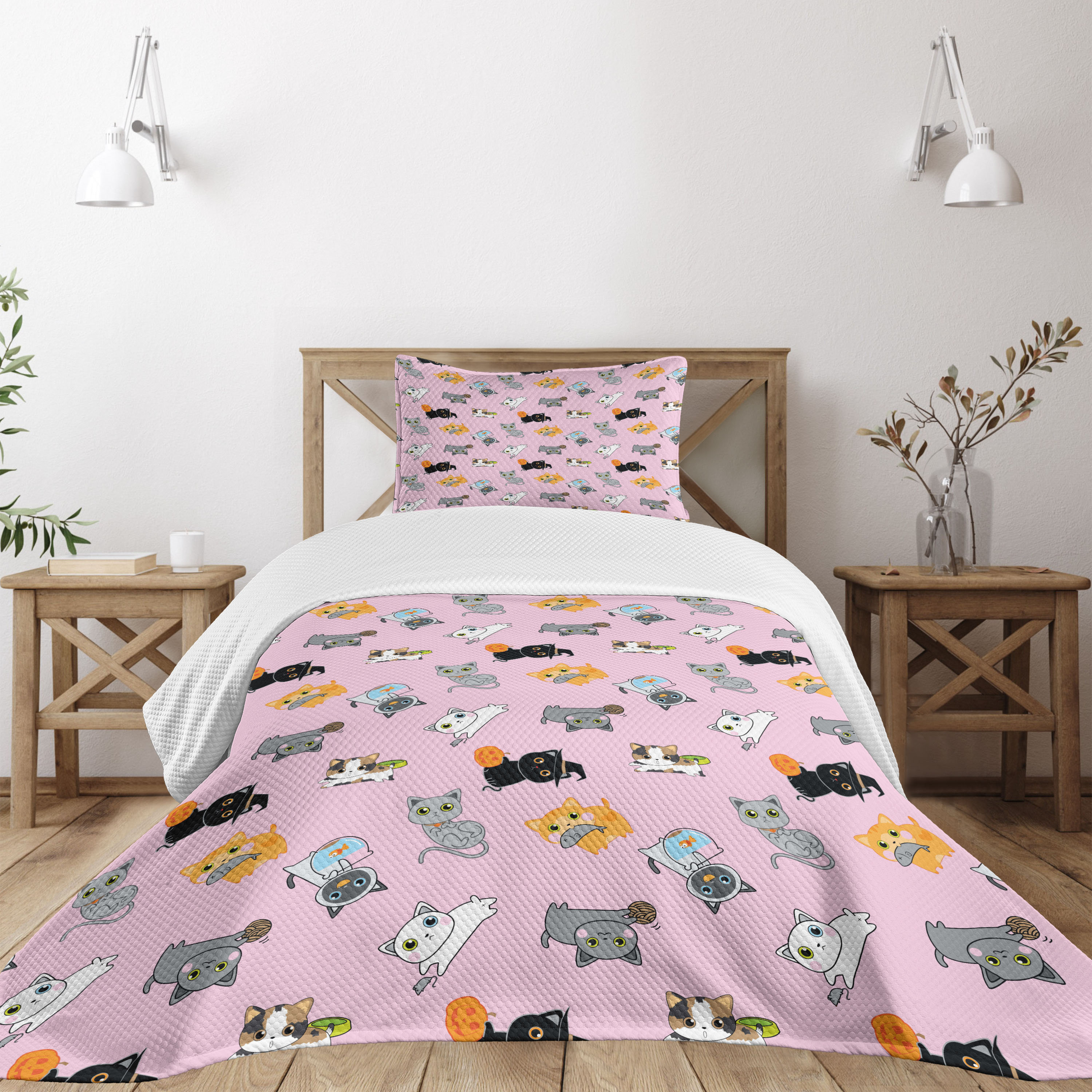 Ambesonne Cat Bedspread Set Colorful Kittens Multicolor | Wayfair