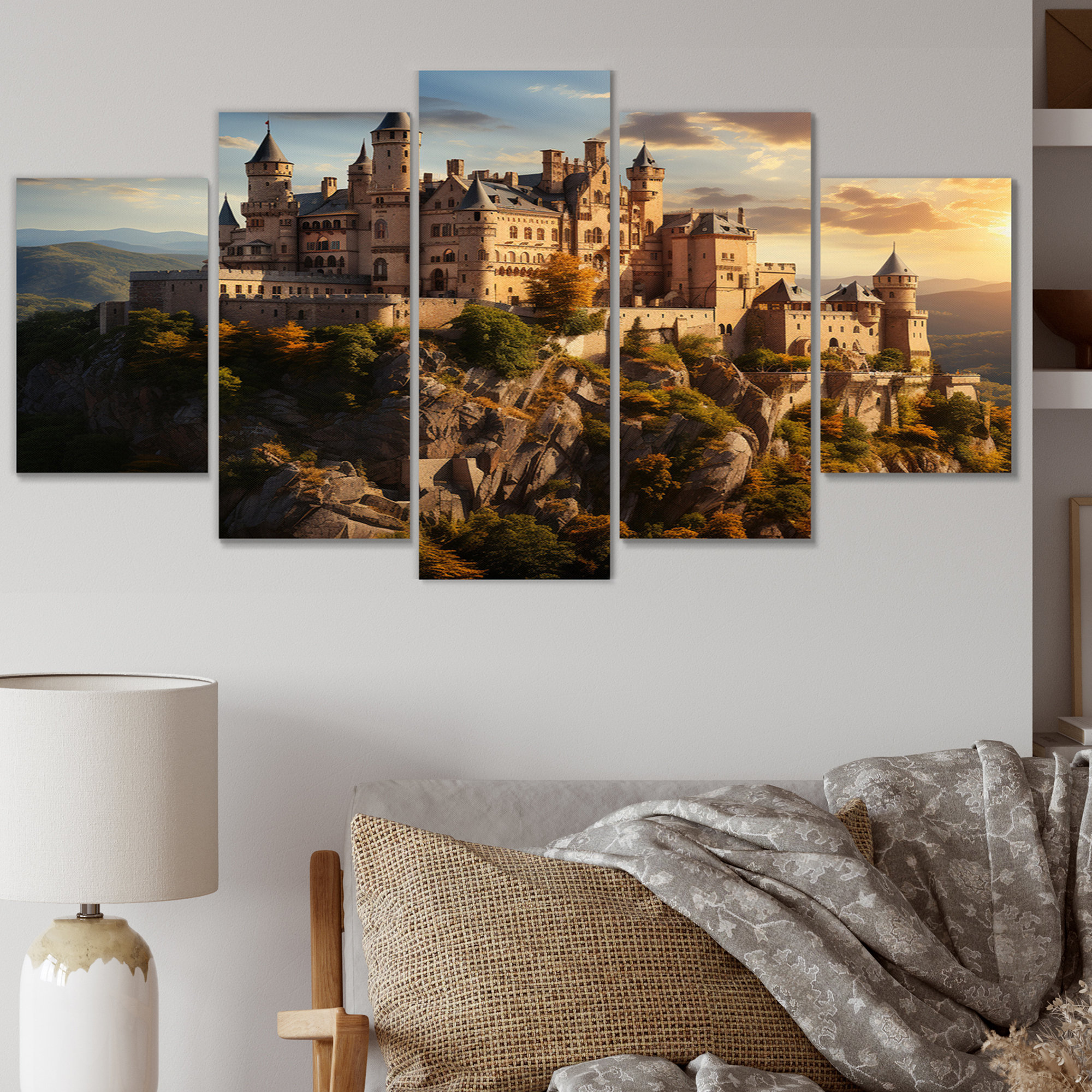 DesignArt Castles Sunlit Splendor Vibrant Wall Decor on Metal | Wayfair