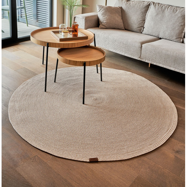 Hargun Round Greene Flat Pattern Machine Woven 200x200 Beige Area Rug ...