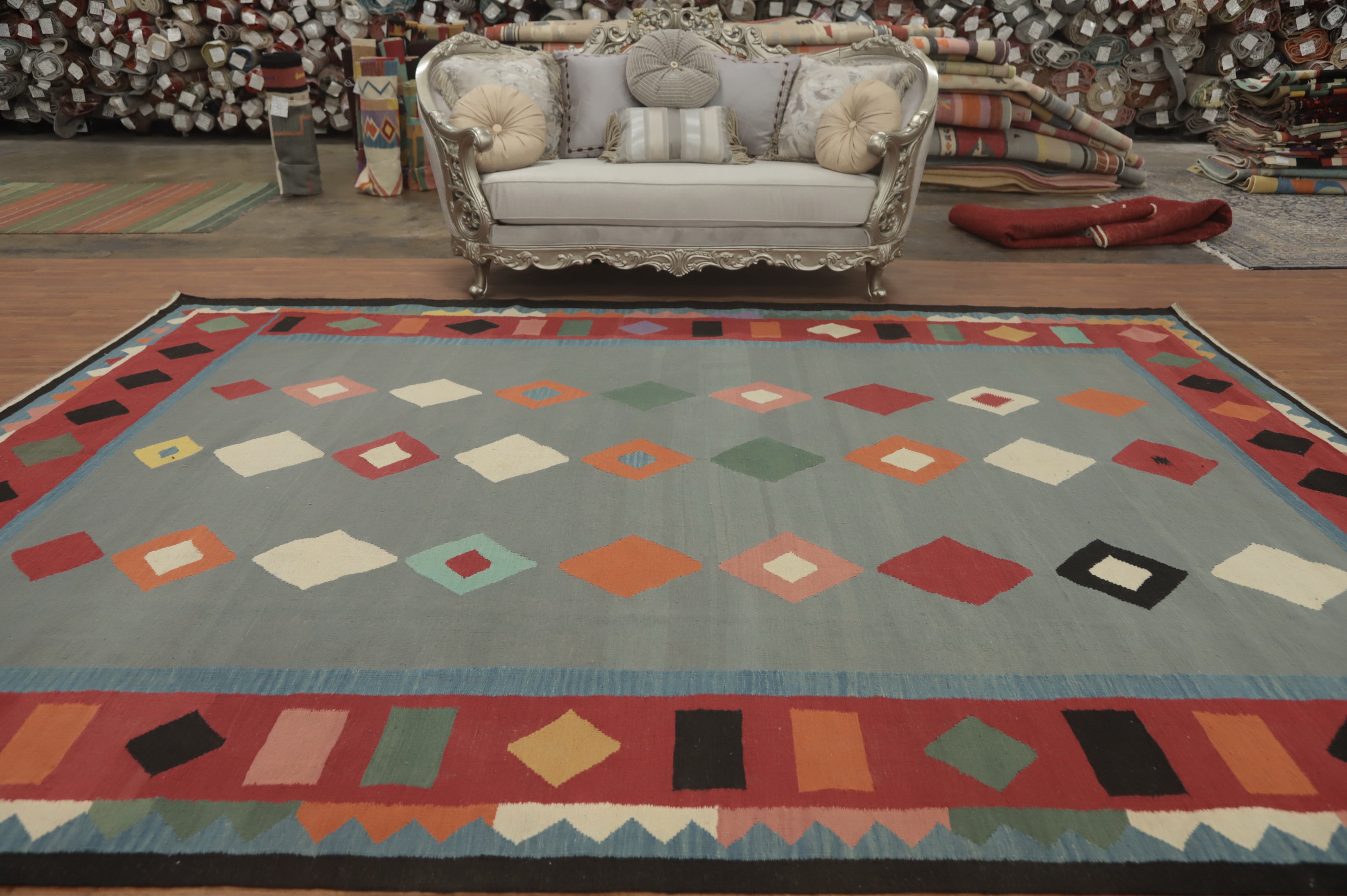 Dakota Fields Gray Wool Kilim Oriental Large Rug 10x14 | Wayfair