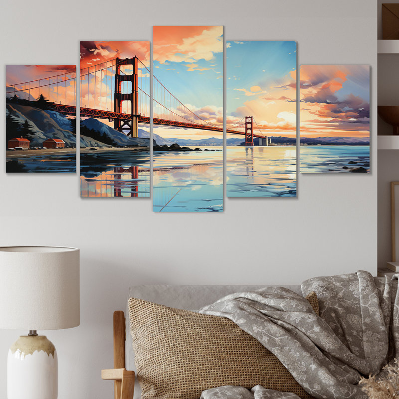 Design Art Orange Bridge Golden Gateway VI - Bridges Metal Wall Decor ...