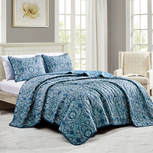 ESCA Blue Microfiber 3 Piece Coverlet Set & Reviews | Wayfair