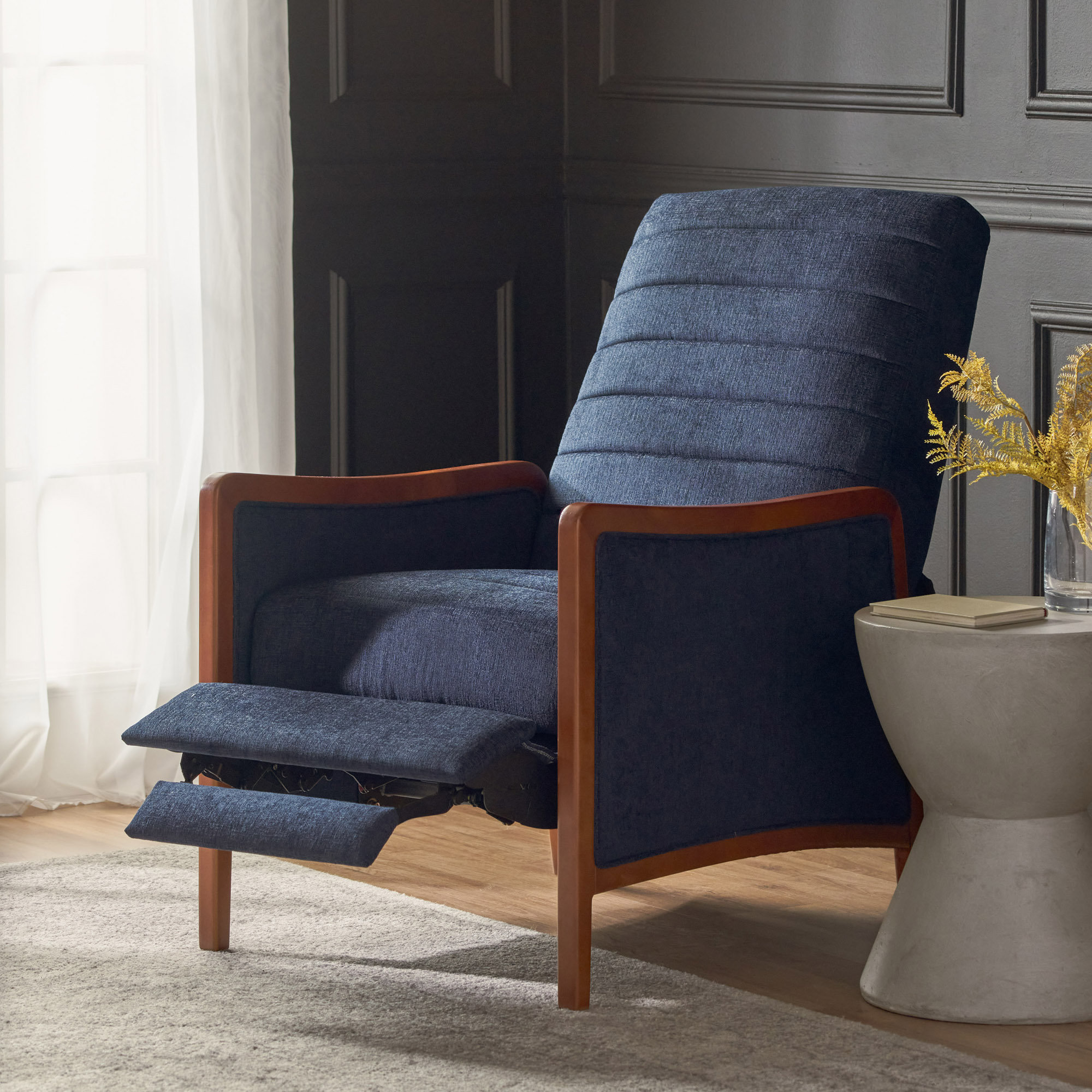 Latitude Run® Upney Mid Century Modern Fabric Channel Stitch Wood ...