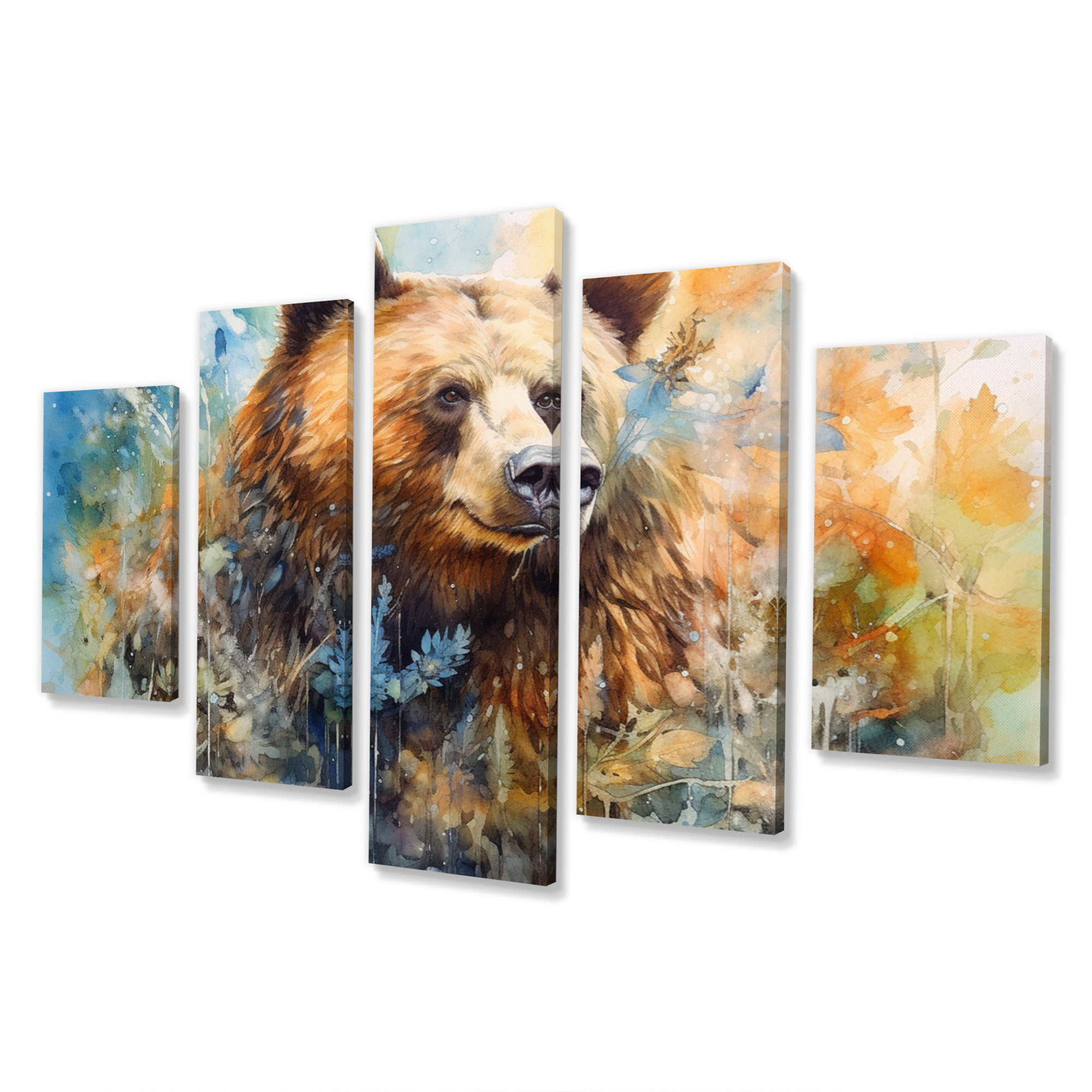 Design Art Majestic Grizzly II - Animals Canvas Print - 5 Panels | Wayfair
