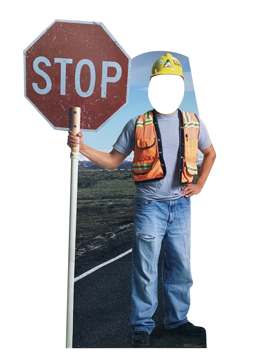 Advanced Graphics Construction Worker Stop Sign Standin Cardboard ...