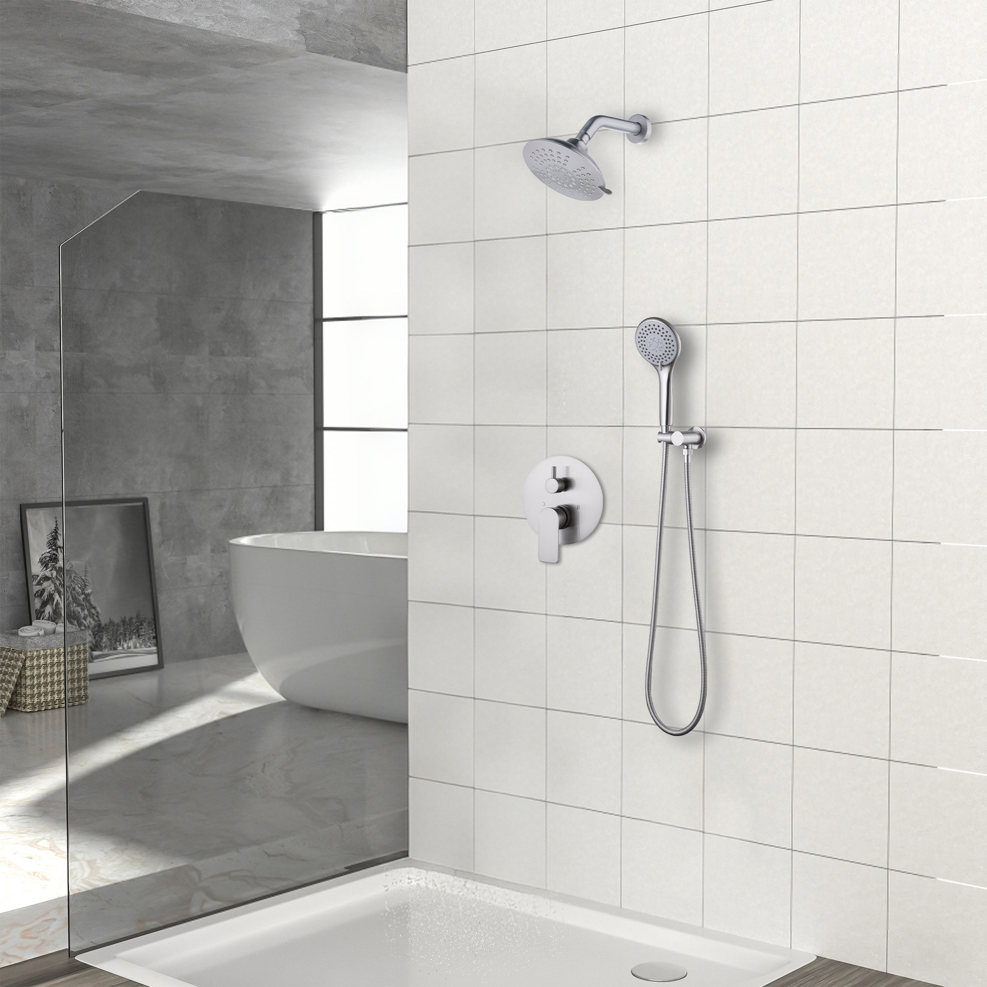 RBROHANT 6" Complete Shower Combo Set, 5 Functions Solid Brass Shower ...