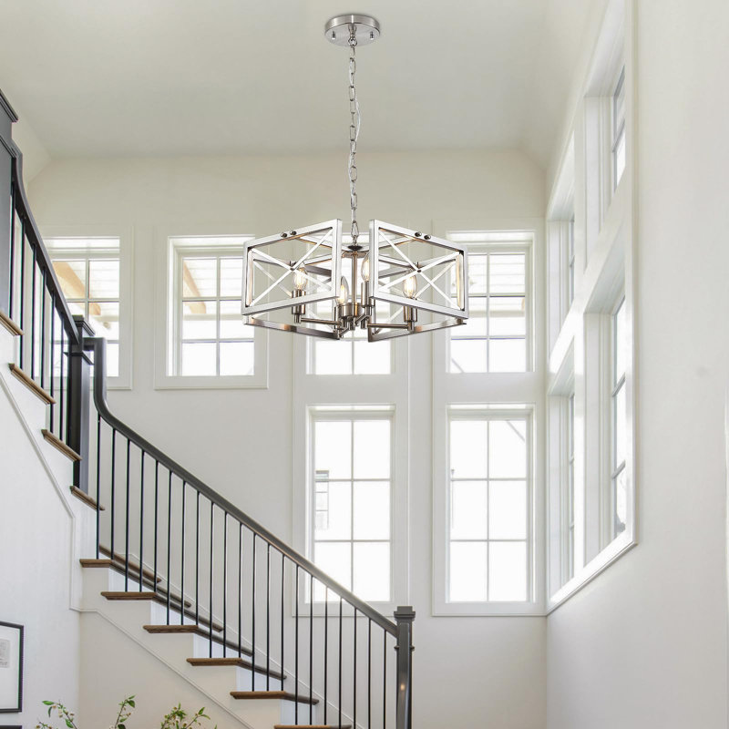 Gracie Oaks Brushed Nickel Farmhouse Chandelier 4-Light Modern ...