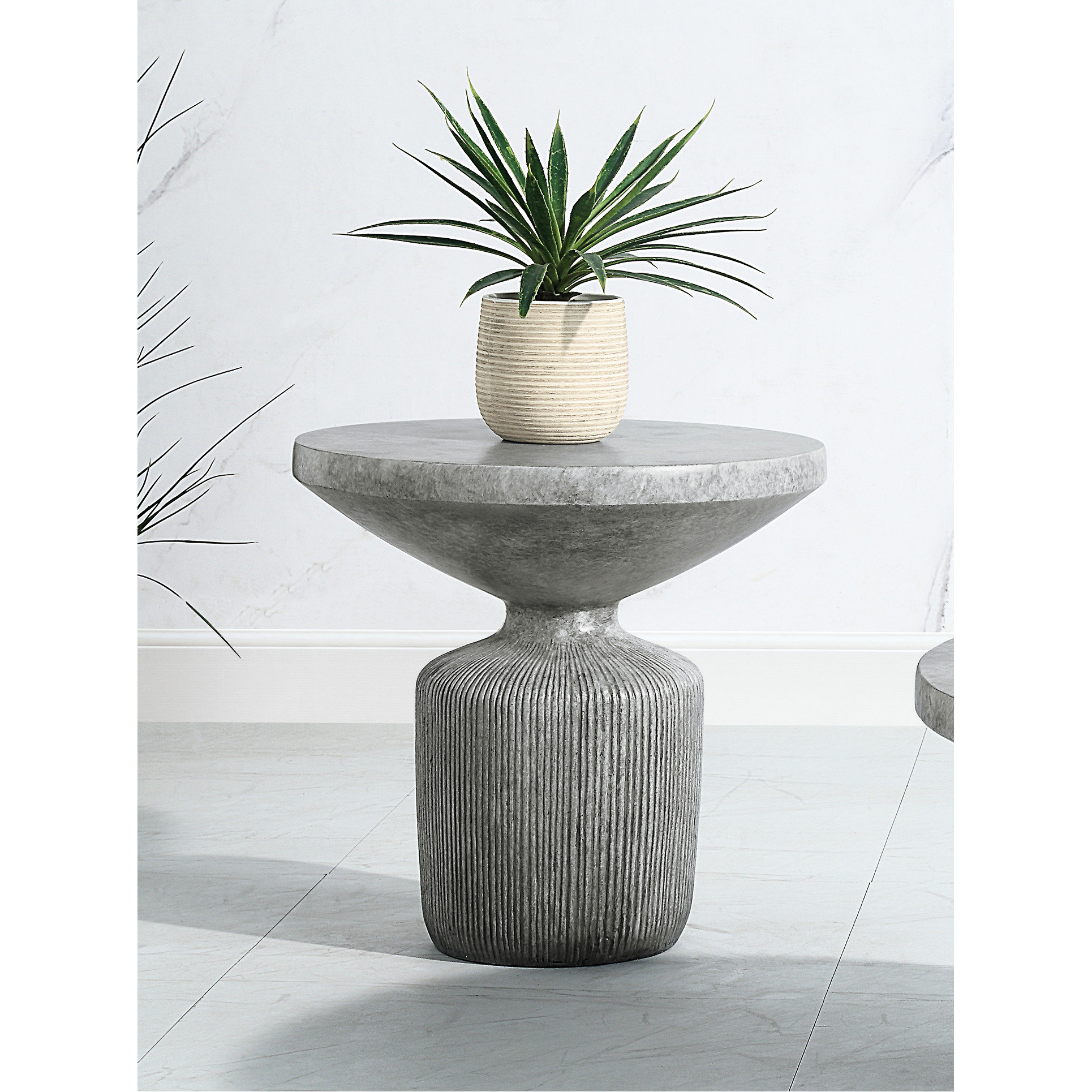 Latitude Run® Weathered Gray Finish Cement Side Table, 40Mm Thick Solid ...