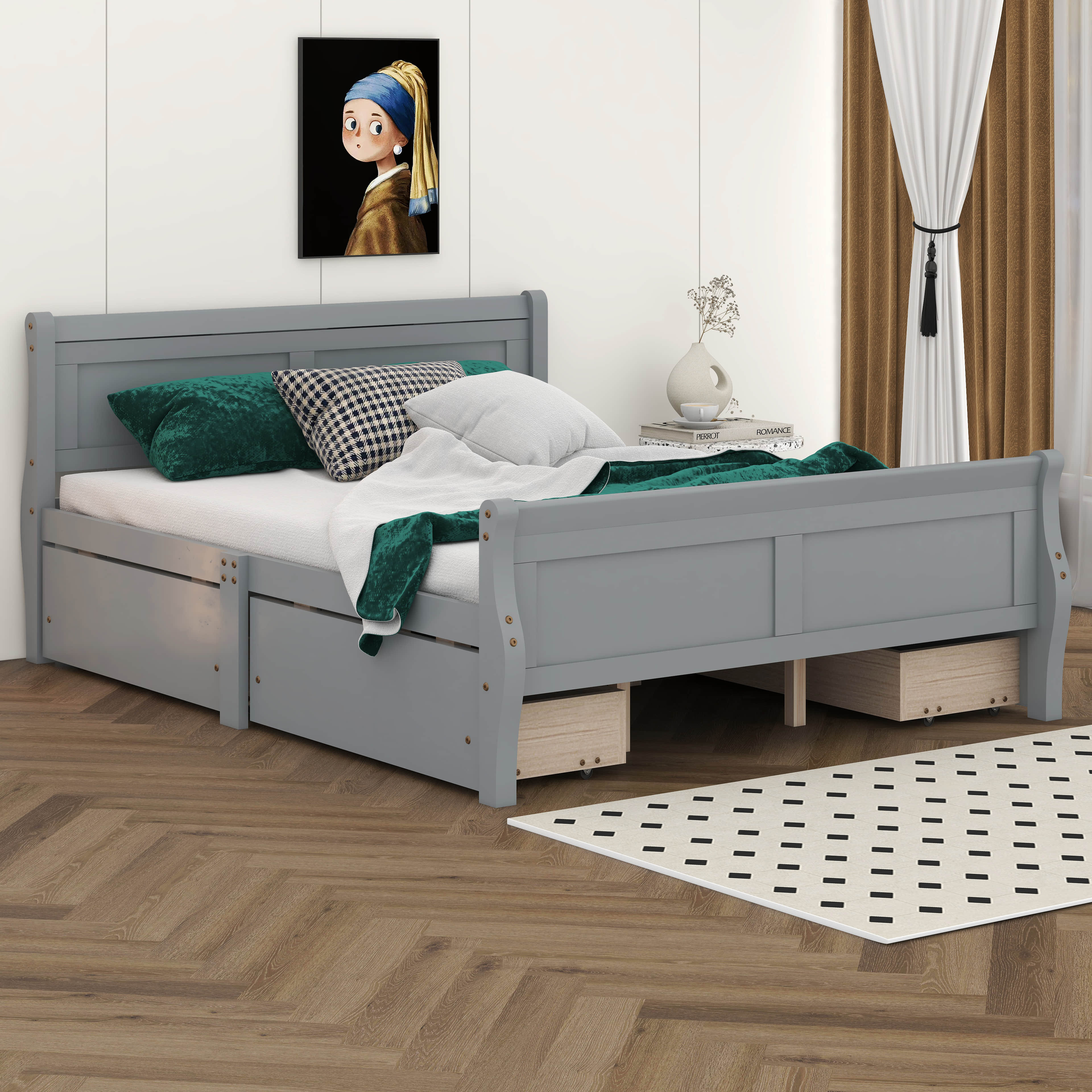 Millwood Pines Chenell Queen Size Wood Platform Bed with 4 Drawers | Wayfair