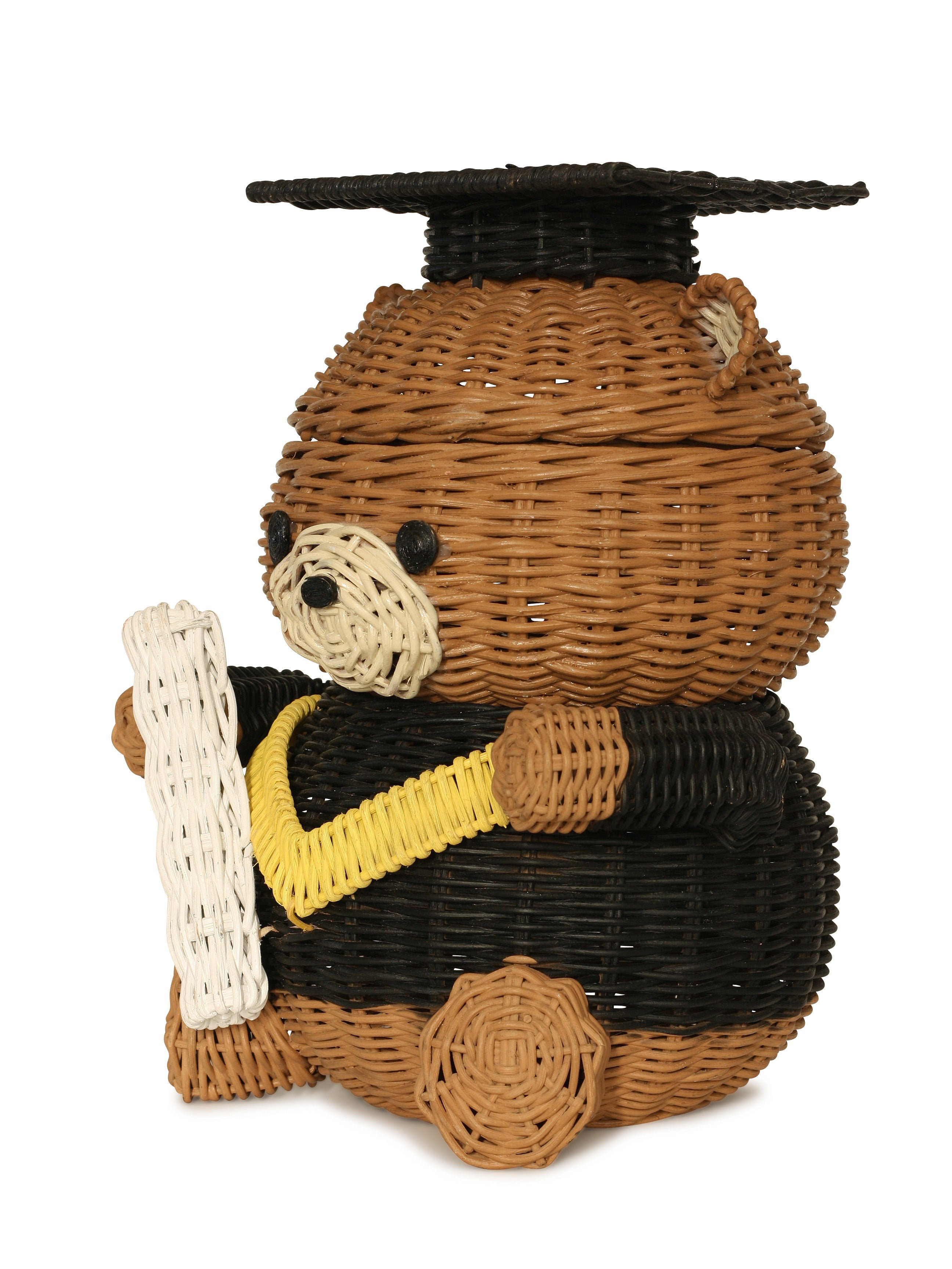 Gracie Oaks Graduation Bear Rattan Storage Basket with Lid Decorative ...