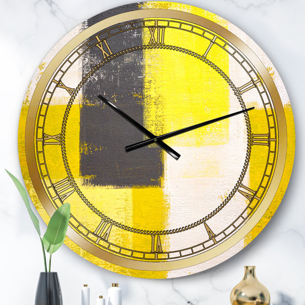 East Urban Home Gray and Yellow Blue Abstract I - Modern wall clock ...