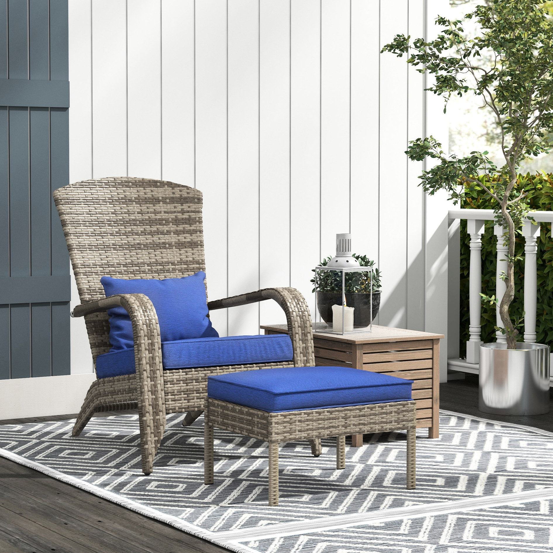 Alcott Hill Dark Blue Chair With , Large Seat & Outdoor For Patio, Deck ...