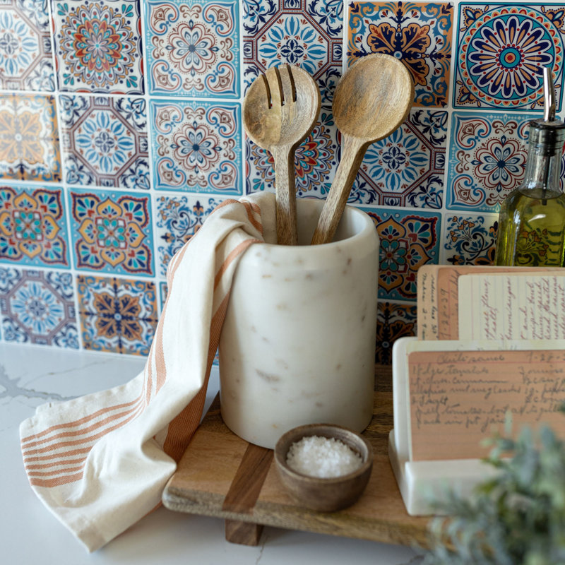 Foreside Home & Garden White Marble Utensil Crock | Wayfair