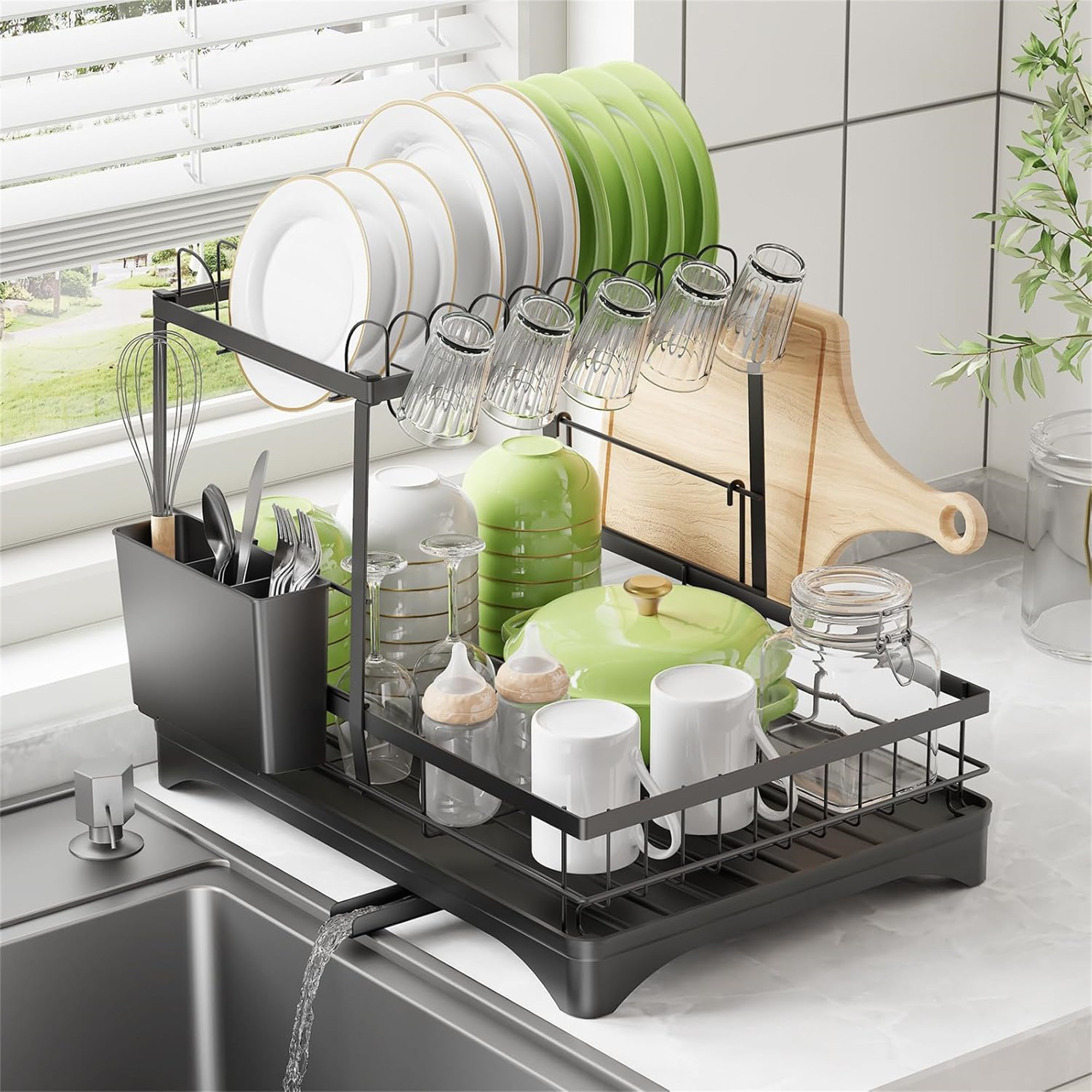 FODORL Large Dish Drainer Organizer, Kitchen Countertop Organizer and ...