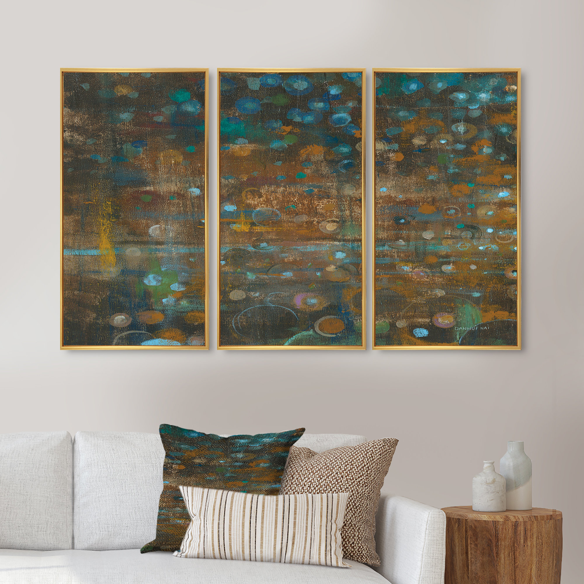 Design Art Blue And Bronze Dots On Glass III - Cabin & Lodge Framed ...