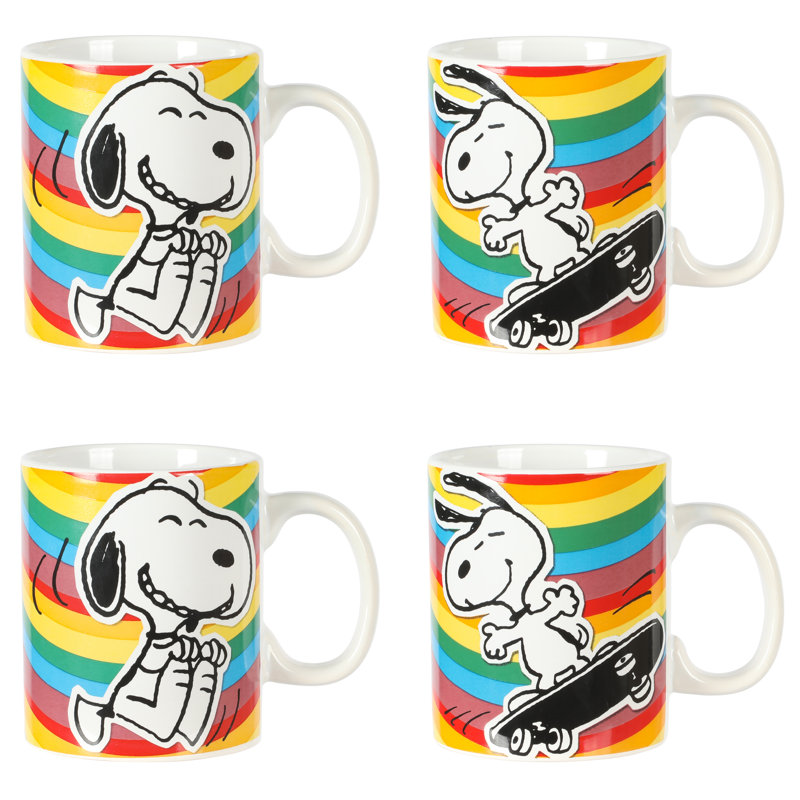 Peanuts 70Th Anniversary 4 Piece 15 OZ Snoopy Stoneware Mugs | Wayfair