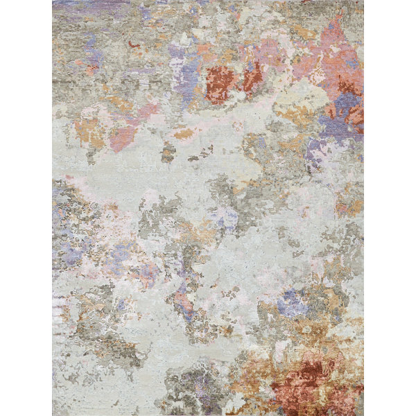 Exquisite Rugs Rectangle Cosmo Abstract Hand-Knotted Wool/Bamboo Slat ...