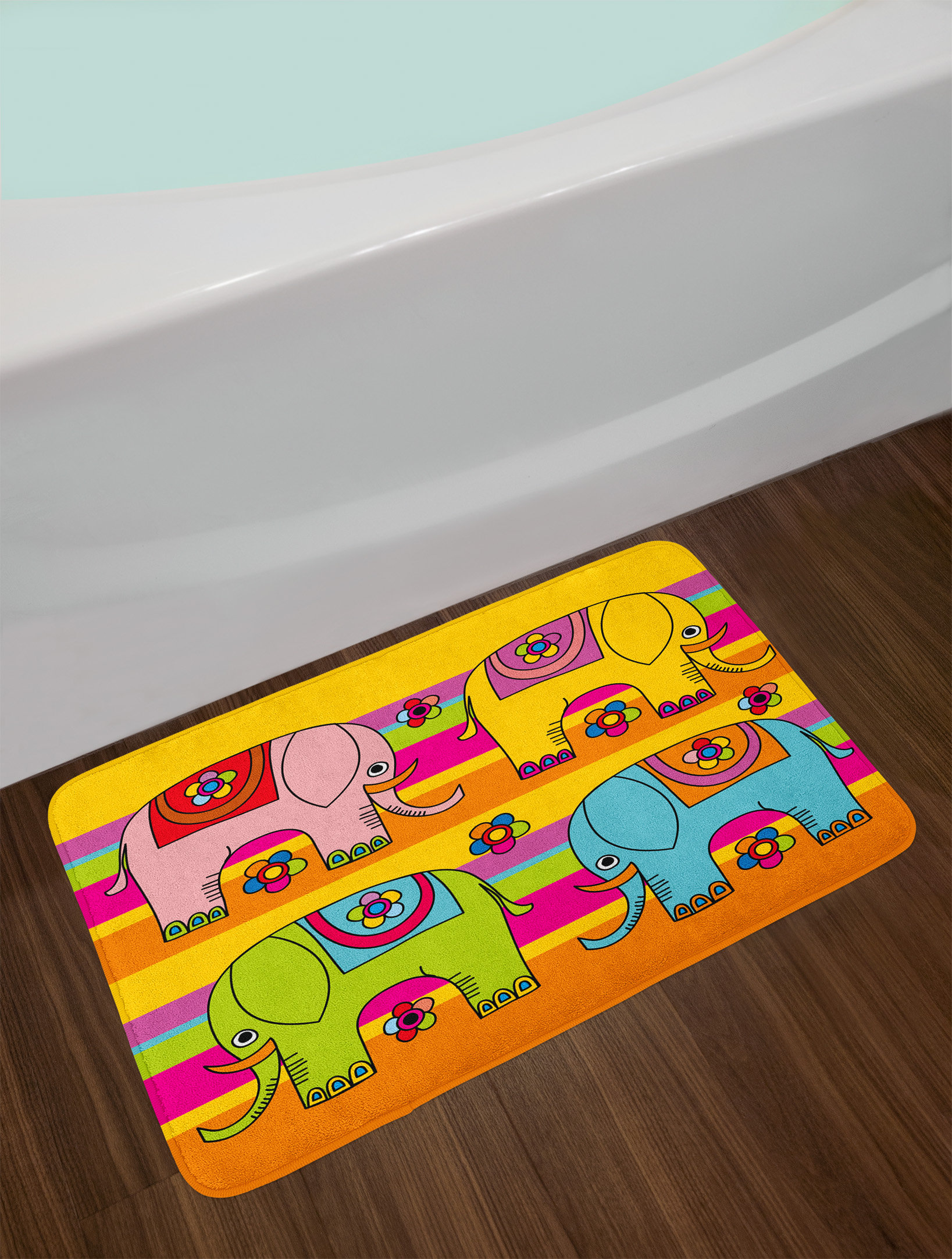 Ambesonne Elephant Nursery Funky Floral Eastern Elephants Colorful Hand ...