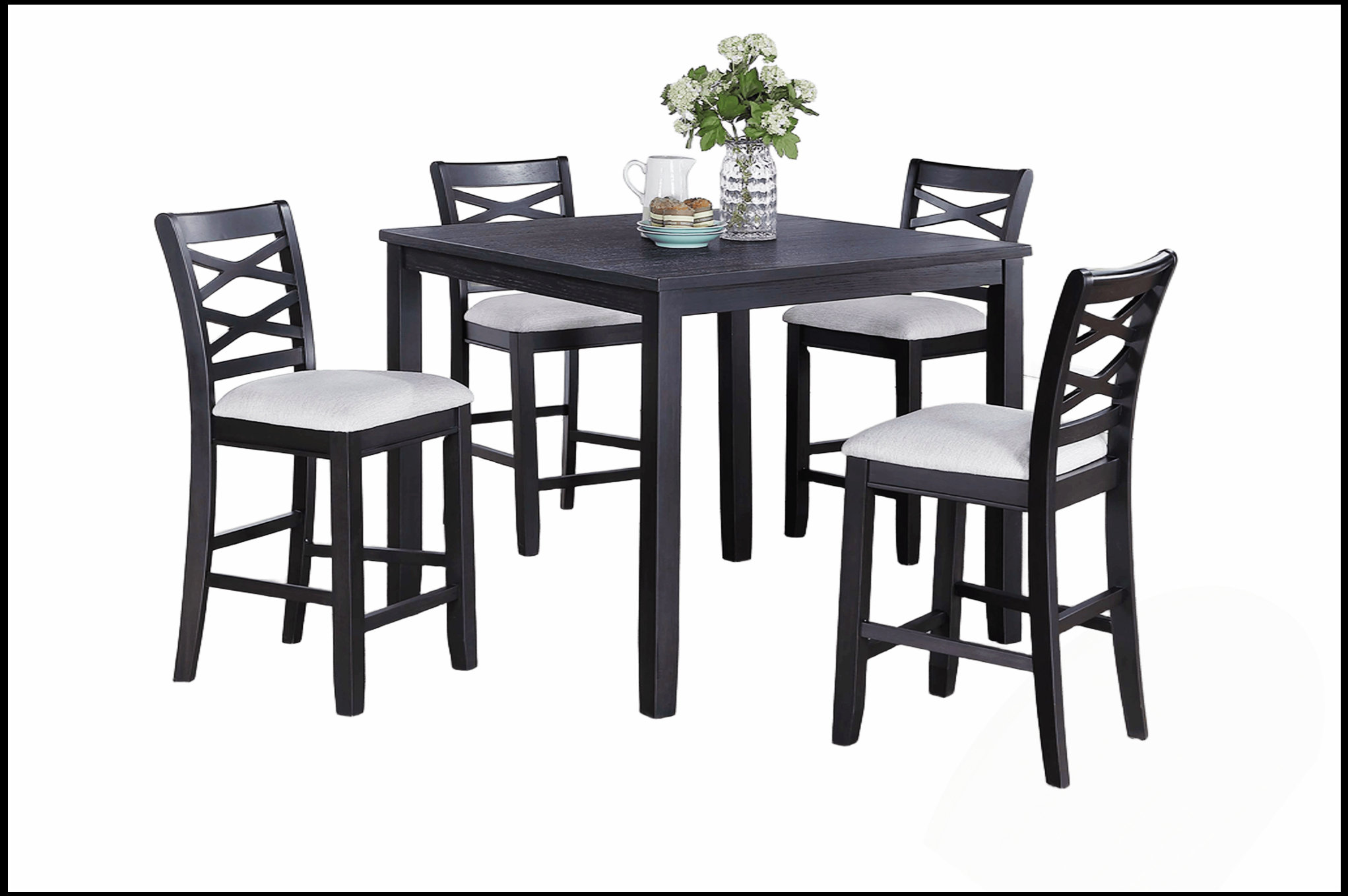 Latitude Run® Modern Charcoal Dining Table Set With 4 Cross-Back ...