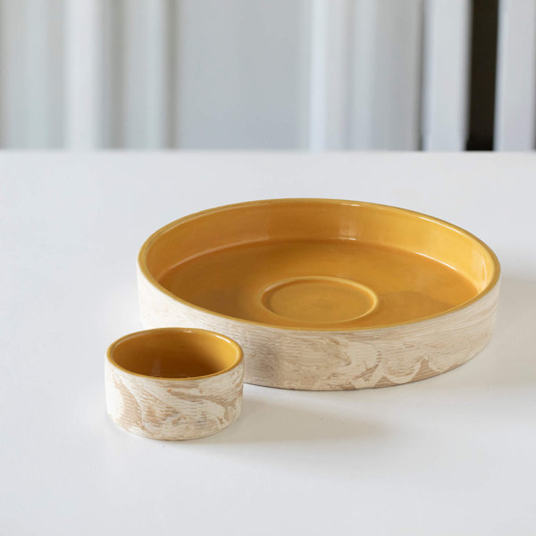 Ebern Designs Adym Handcrafted Sustainable Ceramic Chip-N-Dip Bowl ...