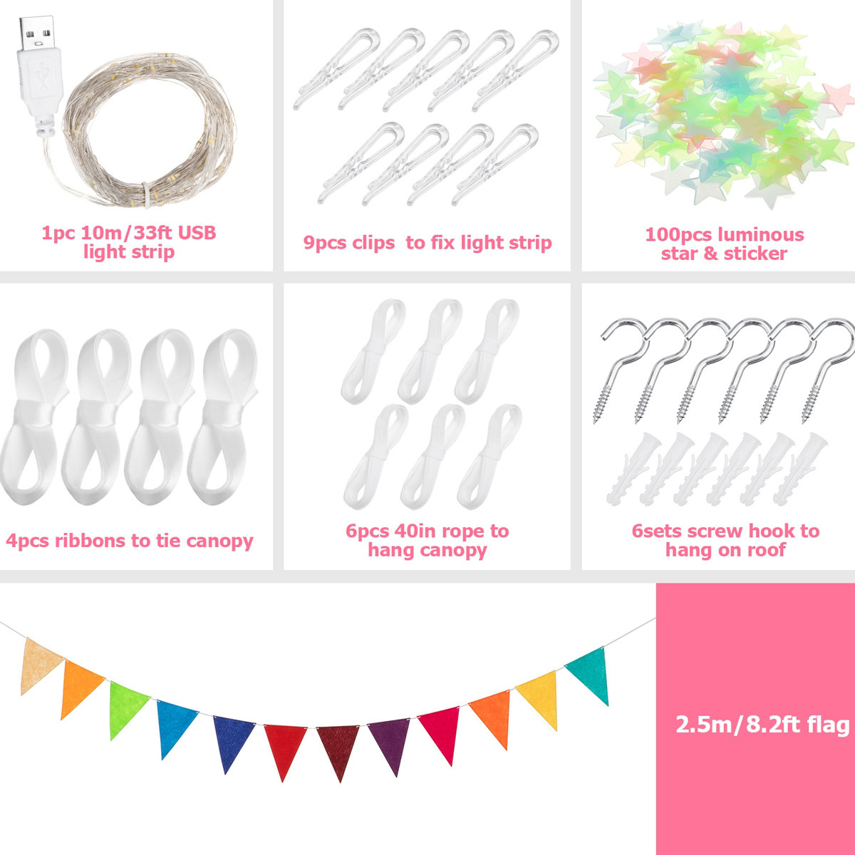 KingSo Bed Canopy with Lights, Twin Bed Canopy with Luminous Stars ...