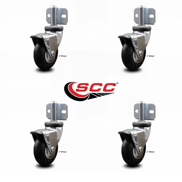 Service Caster Bright Chrome Neoprene Rubber Casters with Brakes | Wayfair