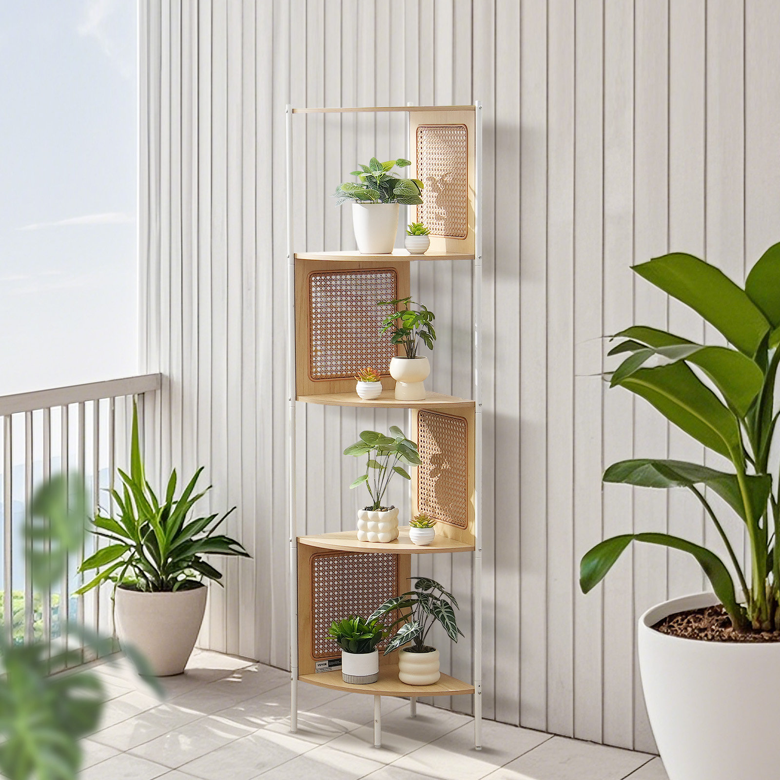 Bay Isle Home™ Rattan Corner Bookshelf 5-Tier Bamboo Ladder Narrow ...
