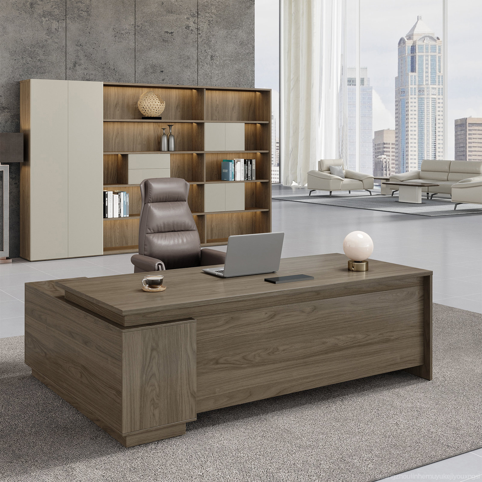 Latitude Run® Executive L-Shaped Office Desk With Integrated Storage ...