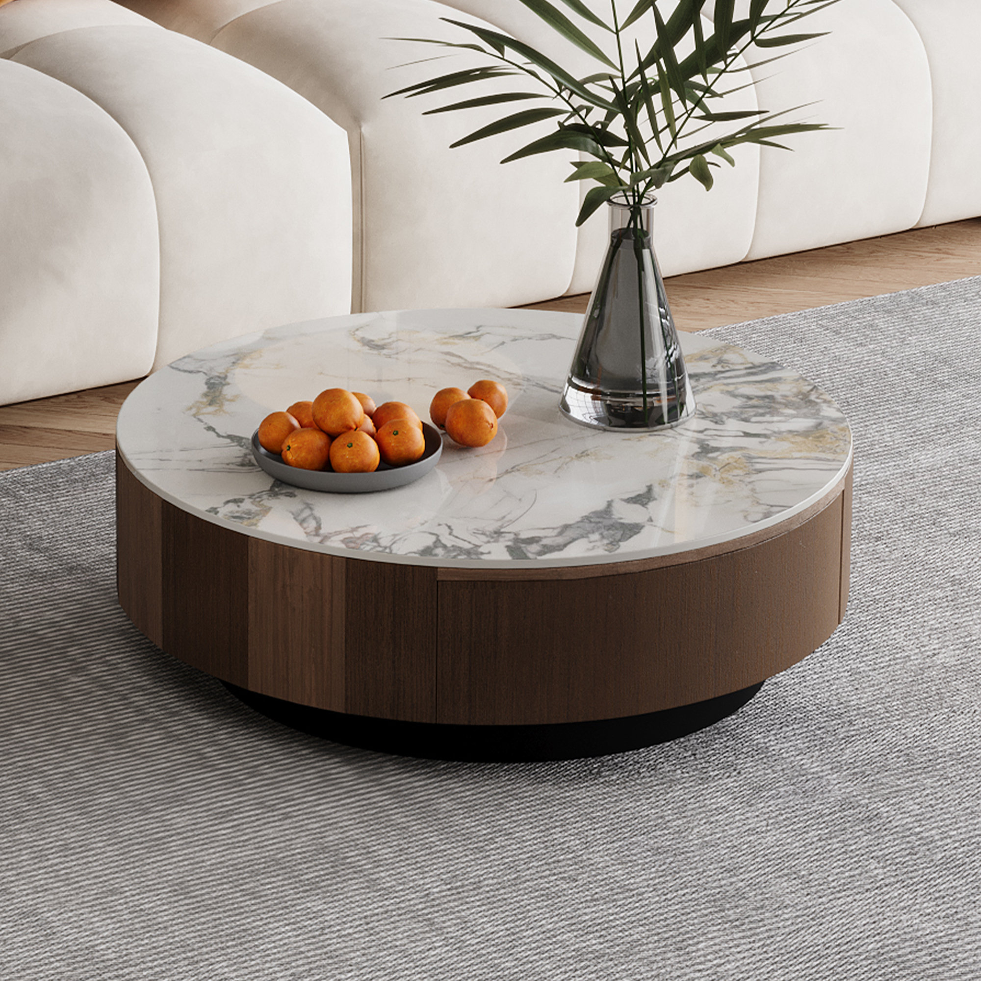 Round Faux Marble Coffee Table