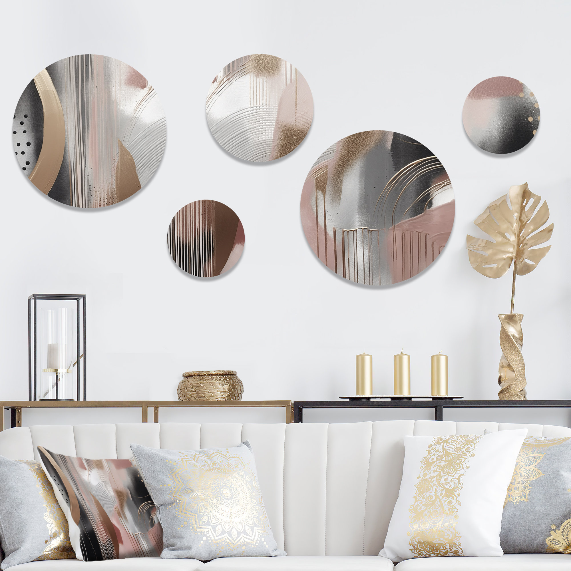 Design Art Décoration murale transitionnelle en métal rose et rose captivant - formes modernes ...