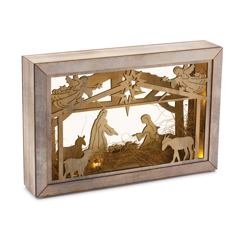 The Holiday Aisle® Cut Out Wood Nativity Scene with LED Lights 12"L ...