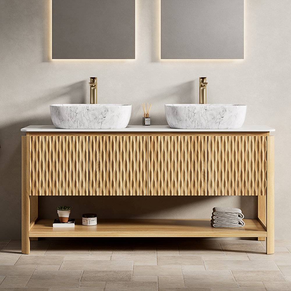 Hokku Designs SHARMA 60" Bathroom Vanity&Sinks, Freestanding Plywood ...
