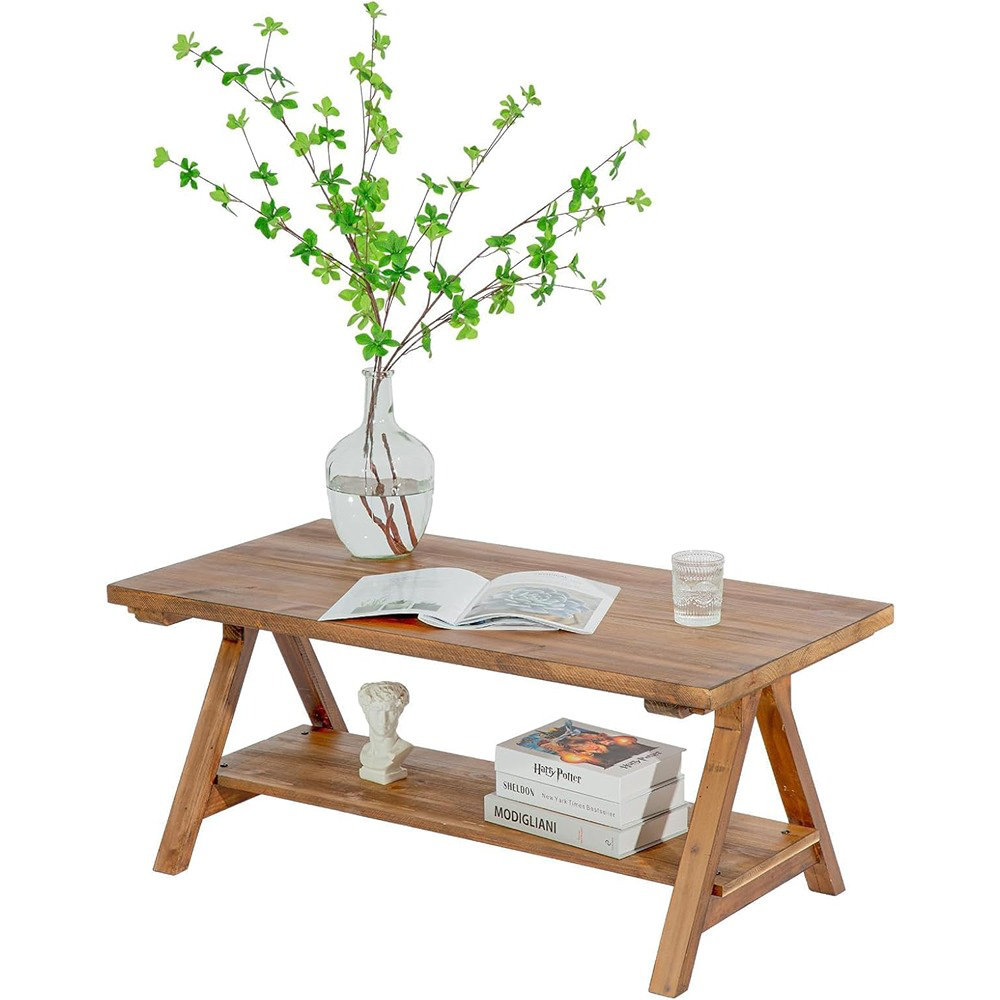 Ophelia & Co. Farmhouse Coffee Table For Living Room, 2-Tier Solid Wood ...