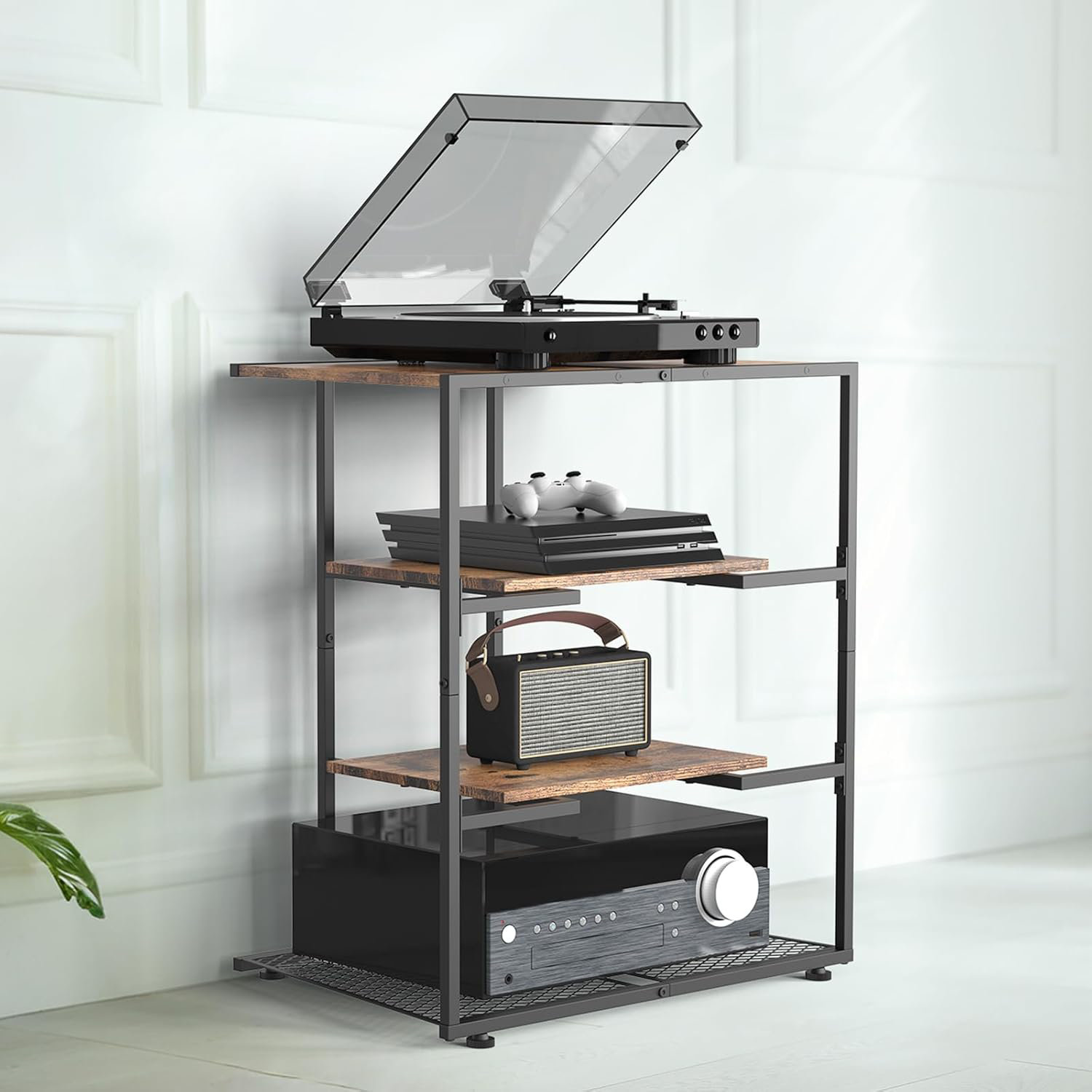 17 Stories AV Media Stand 4 Tier Wooden Stereo Cabinet Corner Shelf For ...