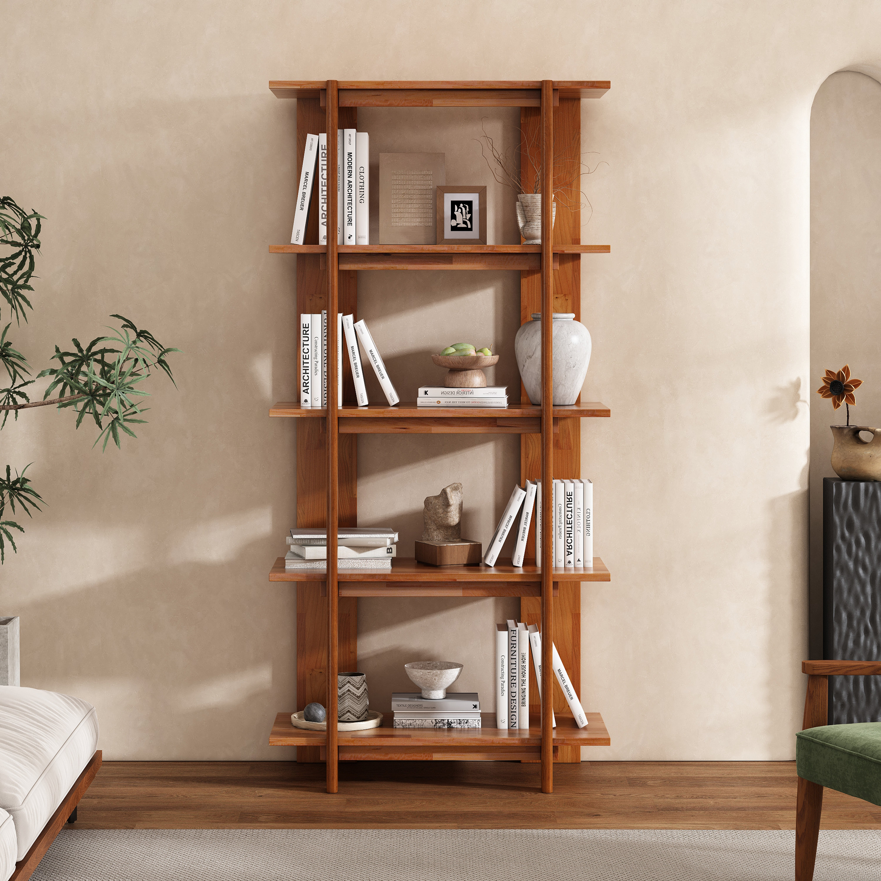 Ebern Designs Toran 4-Tier Acacia Wood Modern Open Bookcase | Wayfair