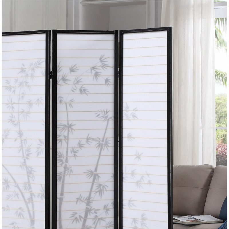 Bay Isle Home™ Bamboo Print 4-Panel Framed Room Screen/Divider, Black ...