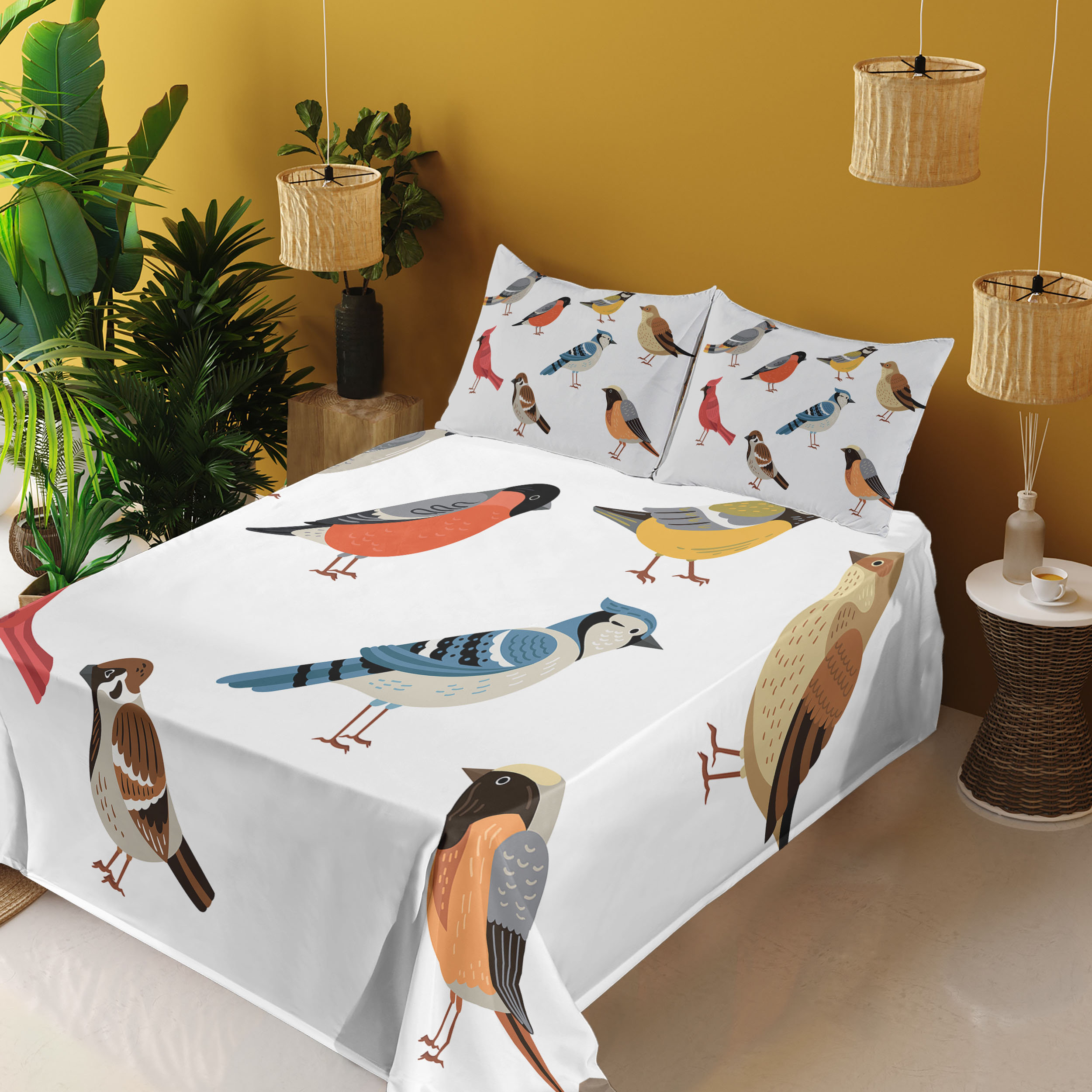 Ambesonne Cardinal Sheet Set Colorful Wild Forest Birds Earth Yellow ...