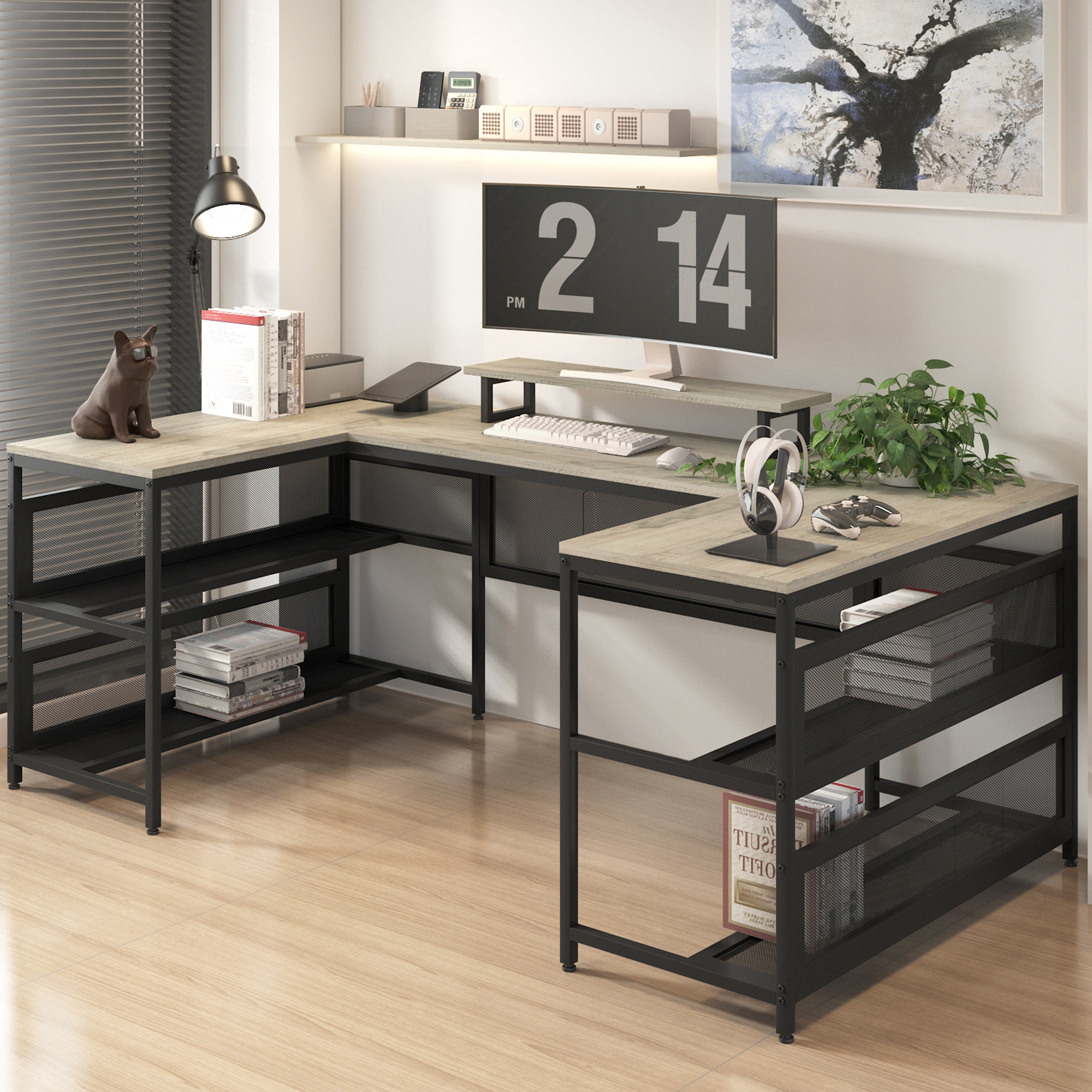 Inbox Zero Laurece Rectangle 2 Person 81.86'' L Modular Computer Table | Wayfair