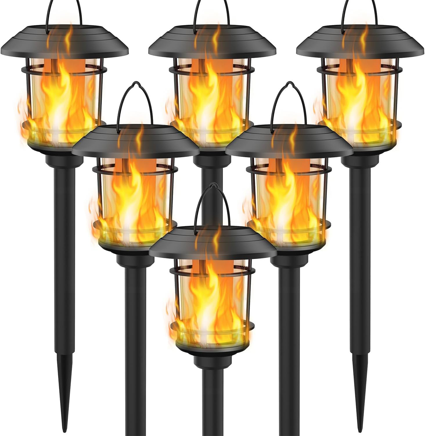 SHANXIQIANNA 6 Pack Solar Flame Torch Lights Outdoor, Dual Use ...