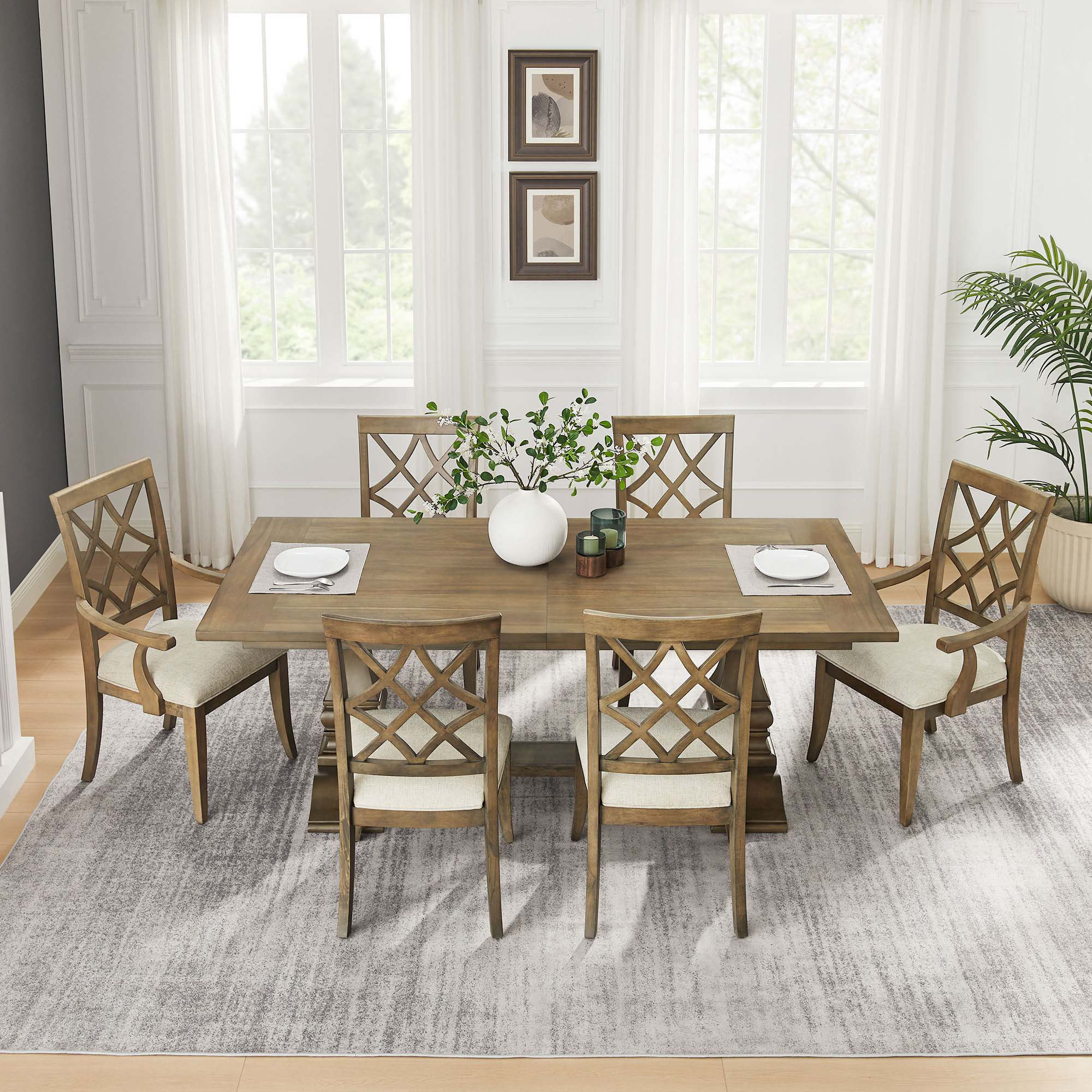 Wildon Home® Retro Extendable 7-PCS Wooden Dining Set, Curved Dining ...