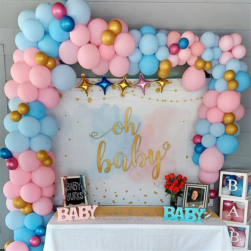 The Party Aisle™ Pink and Blue Balloons Set, 35 Pack Pastel Pale Blue Pink Confetti Latex ...