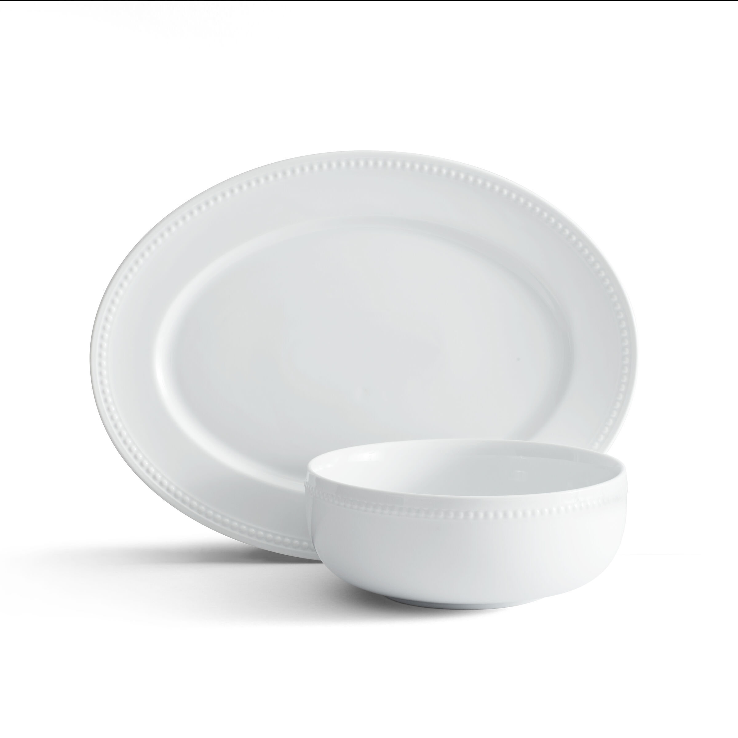 Birch Lane™ Max Beaded 2-Piece Porcelain Serving Bowl And Platter Set ...