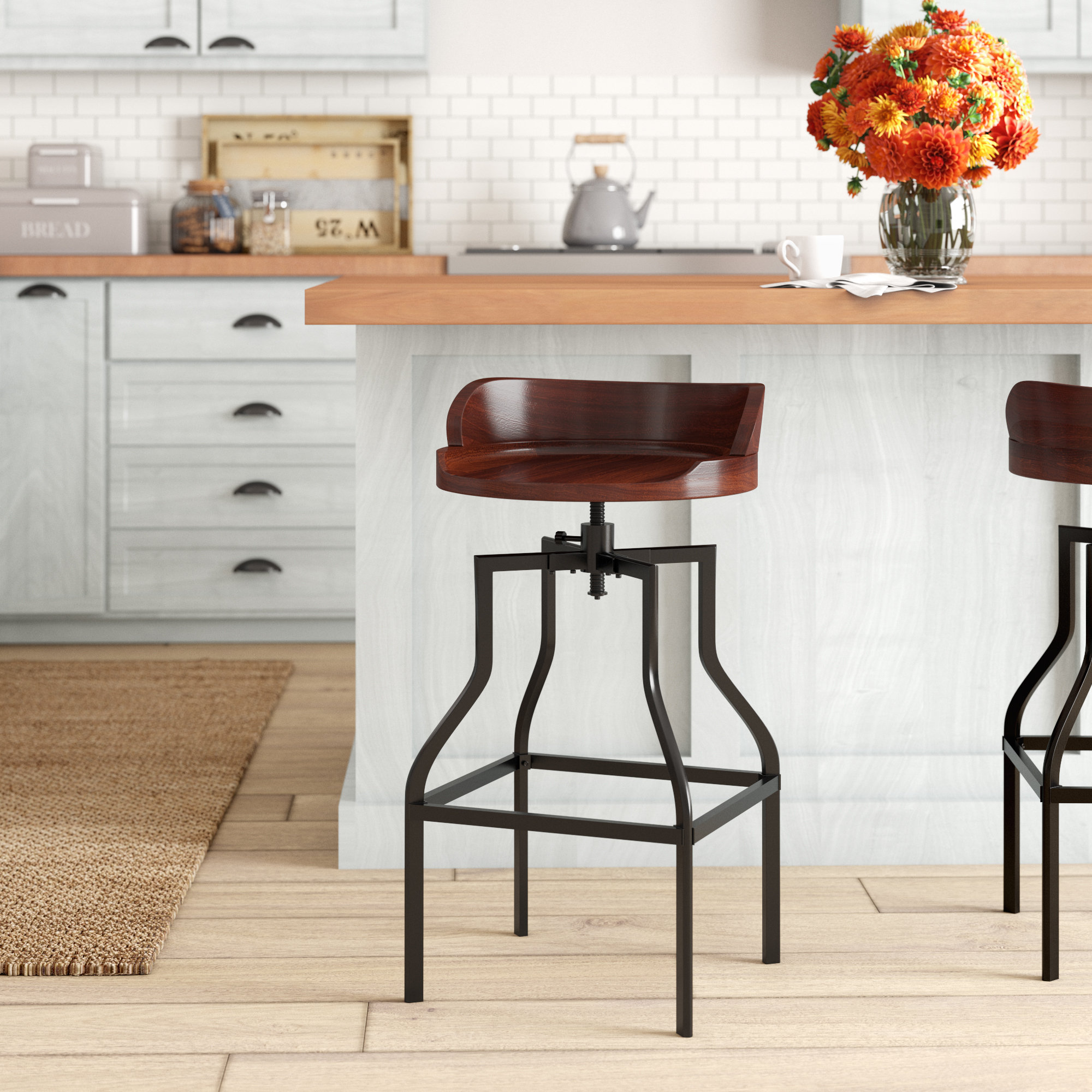 Williston Forge Chivan Swivel Solid Wood Adjustable Height Bar Stool & Reviews - Wayfair Canada