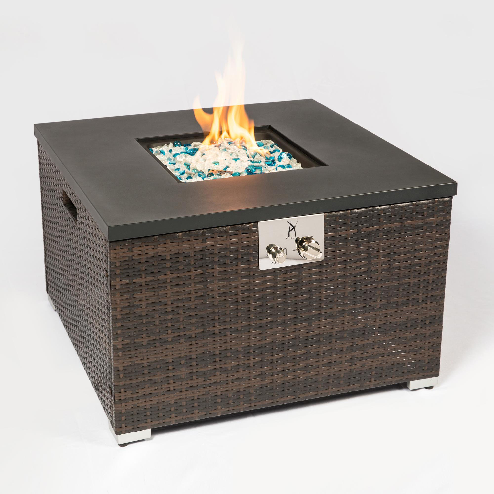 Carshome Outdoor Gas Fire Pit Square Dark Brown Wicker Fire Pit Table ...