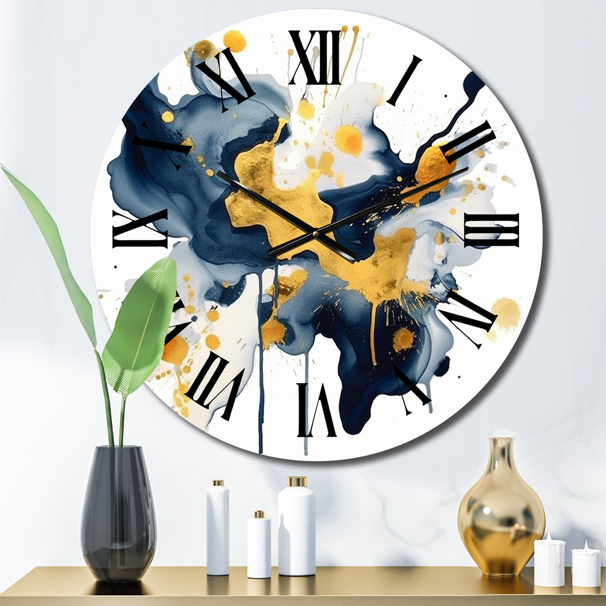 Wrought Studio™ Dark Blue and Gold Strokes XXII - Fractals Wall Clock ...